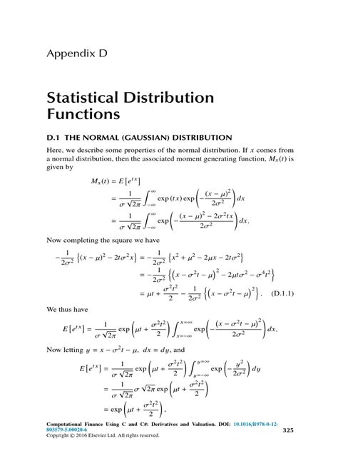 Appendix D Statistical Distribution Fu2016computational Finance