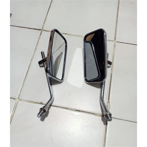 Jual Spion Retro Kotak Chrome Hitam Kaca Bening Sepion Classic Drat