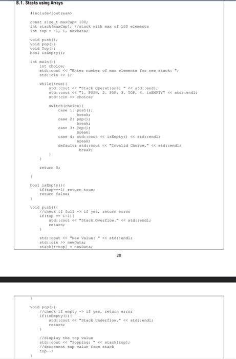 Solved 281 Std Cout ≪ The Element On The Top Of The Stack