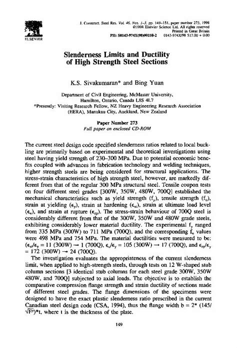 Pdf Slenderness Limits And Ductility Of High Strength Steel Sections