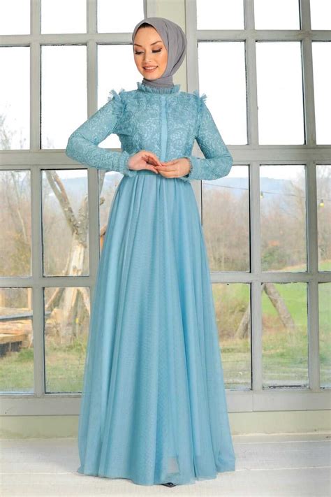 Baby Blue Hijab Evening Dress 32670BM Neva Style