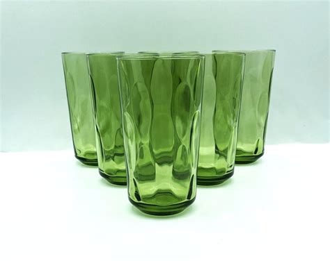 Vintage Hazel Atlas Lyric Green Tumblers Set Of 6 Etsy