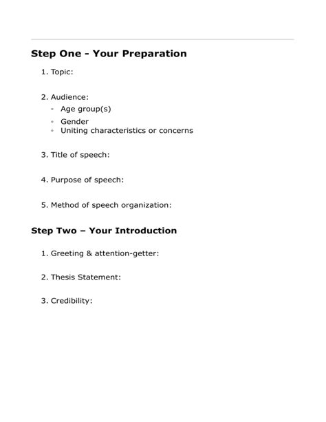 Speech Outline Template Structure Your Speech