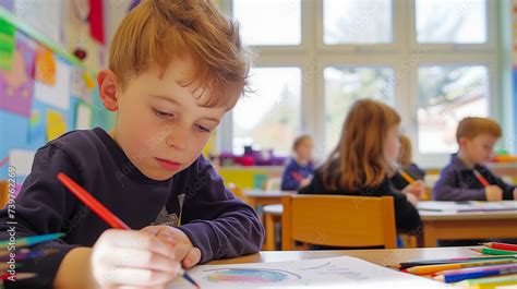 Classmates Drawing Together Сhildren Draw Large Group Of Elementary