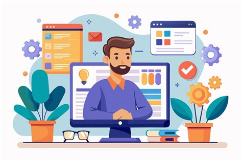 Create A Flatstyle Web Developer With Website Design Tools And A Computer Premium Ai Generated
