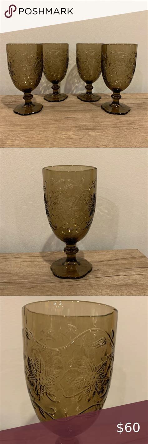 Princess House Mocha Fantasia Lead Crystal Ice Tea Glasses Drink Goblet
