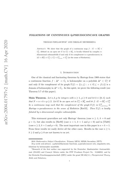 Pdf Foliations Of Continuous Q Pseudoconcave Graphs