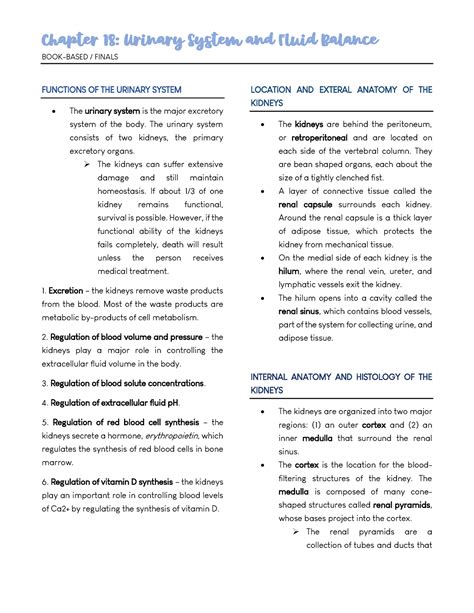 Chapter 18 Urinary System Book Based Finals Functions Of The Urinary System The Urinary