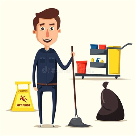 Carácter Del Personal De Limpieza Con El Equipo Ilustración Del Vector