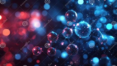 Abstract Molecule Structure Glowing On Red And Blue Background Stock