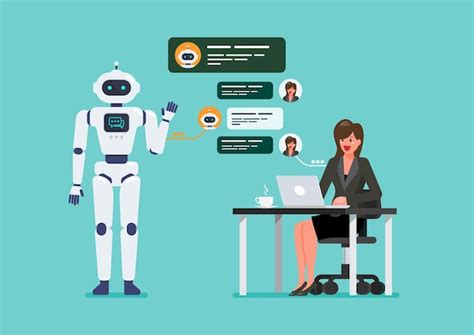 Mujer De Negocios Está Chateando Con Chatbot Vector Premium