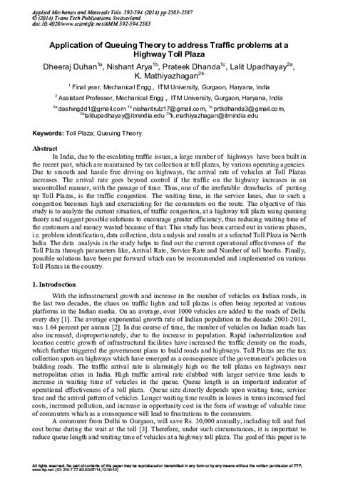 Pdf Queuing Theory For Traffic At Toll Plazas