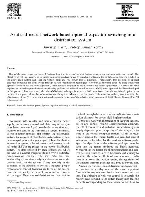 Pdf Artificial Neural Network Based Optimal Capacitor Switching In A