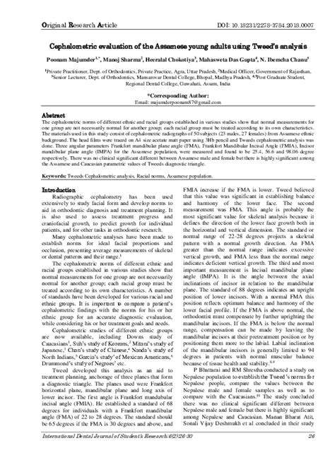 Pdf Cephalometric Evaluation Of The Assamese Young Adults Using Tweed