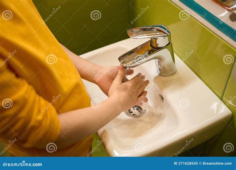 Neat Little Boy In Cleaning Arms In The Washroom Stock Image Image Of