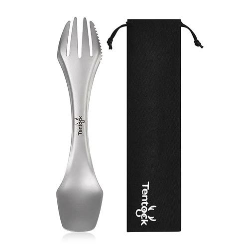 Tentock 3 In 1 티타늄 커틀러리 스푼 And 포크 And 나이프 다기능 식사용 기구 콤보 휴대용 캠핑 플 티몬