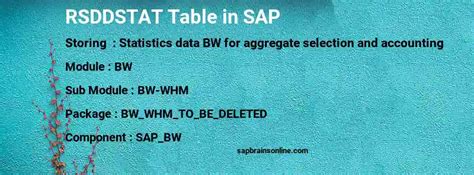 Rsddstat Sap Table For Statistics Data Bw For Aggregate Selection And