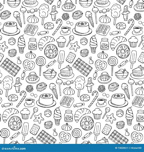 Sweets Doodle Seamless Pattern Stock Vector Illustration Of Doodle