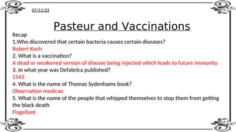 Pasteur And Vaccination Edexcel Medicine Gcse Teaching Resources