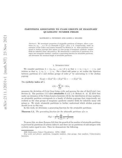 pdf partitions associated to class groups of imaginary quadratic