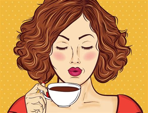 Premium Vector Sexy Blonde Pop Art Woman With Coffee Cup Advertising