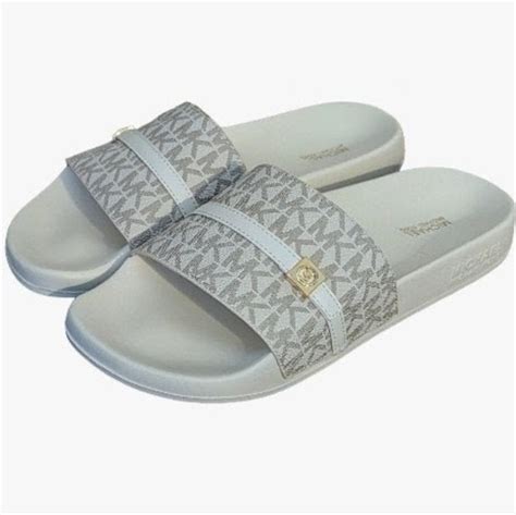 Michael Kors Shoes Michael Kors Eva Pool Slides In White W Tan Logo