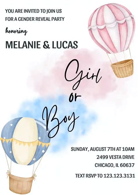 Hot Air Balloon Free Gender Reveal Invitation Templates Invitanku Artofit