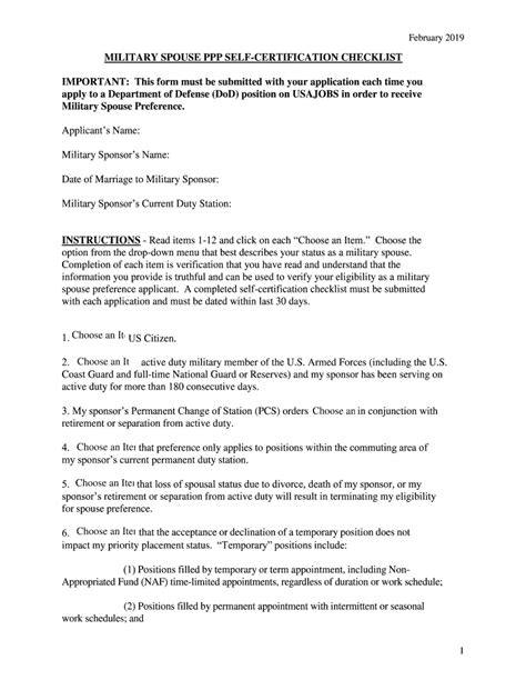 2019 Form Dcpas Military Spouse Ppp Self Certification Checklist Fill