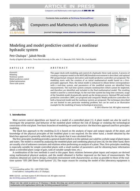 Pdf Modeling And Model Predictive Control Of A Nonlinear Hydraulic System Dokumentips