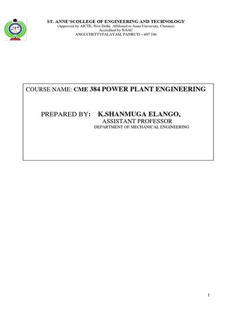 Cme384 Power Plant Engineering 2068864001 Cme384 Power Plant Engineering Notes 1 2