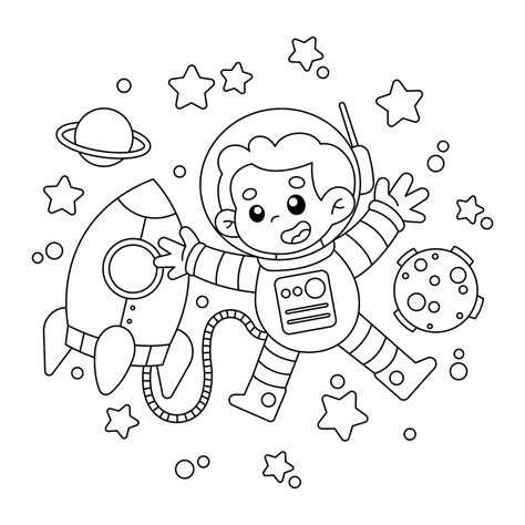 손으로 그린 우주 비행사 색칠하기 책 그림 무료 벡터