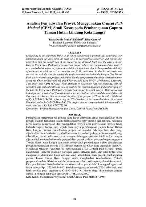 Pdf Analisis Penjadwalan Proyek Menggunakan Critical Path Method Cpm