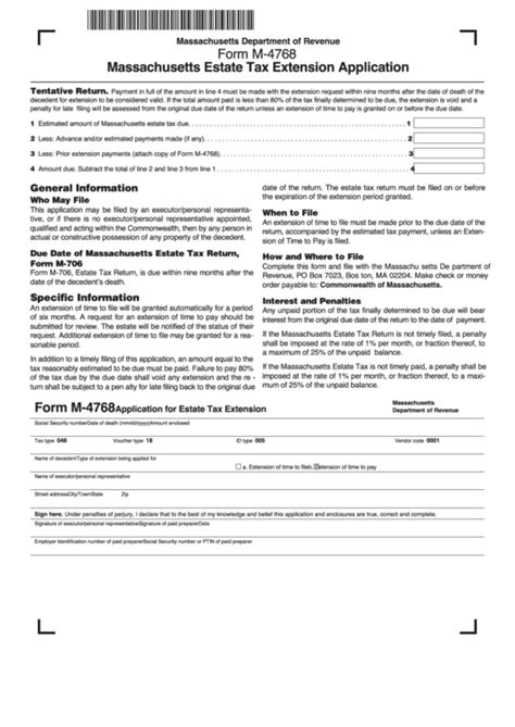 Form M 4768 Massachusetts Estate Tax Extension Application Printable