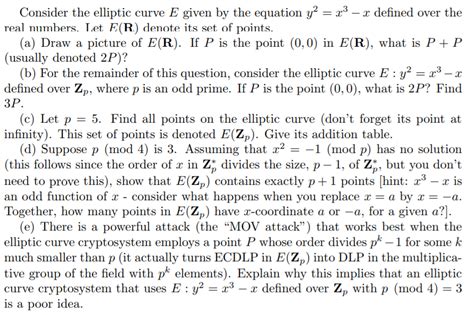 Consider The Elliptic Curve E Given By The Equation Chegg
