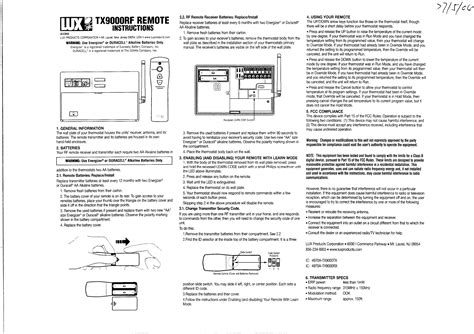 Lux TX TX Thermostat With RF Transmitter User Manual