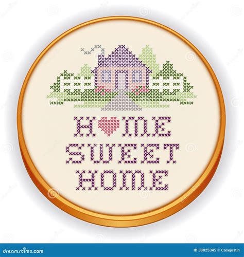 Embroidery Home Sweet Home Cross Stitch Wood Hoop Stock Vector