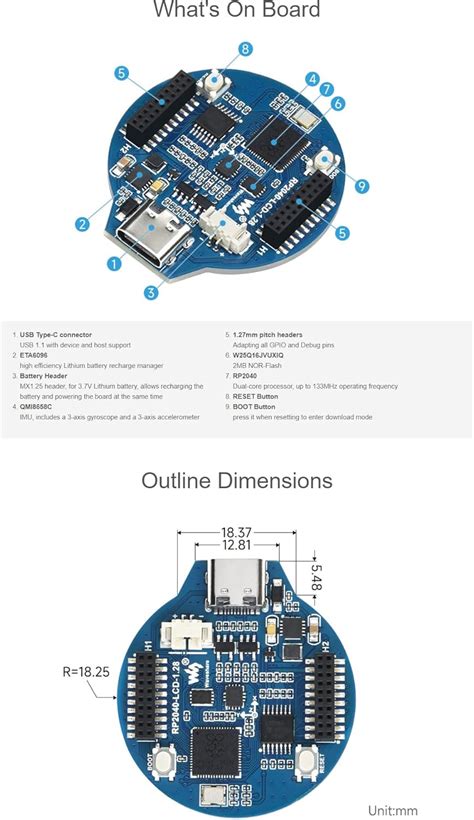 Buy RP2040 MCU Board With 1 28inch LCD Round Shape Accelerometer And Gyroscope Sensor 30