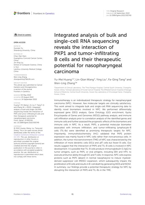 Pdf Integrated Analysis Of Bulk And Single Cell Rna Sequencing Reveals The Interaction Of Pkp1