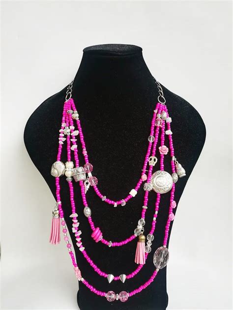 Statement Necklace Layering Necklace Pink Neckart Etsy
