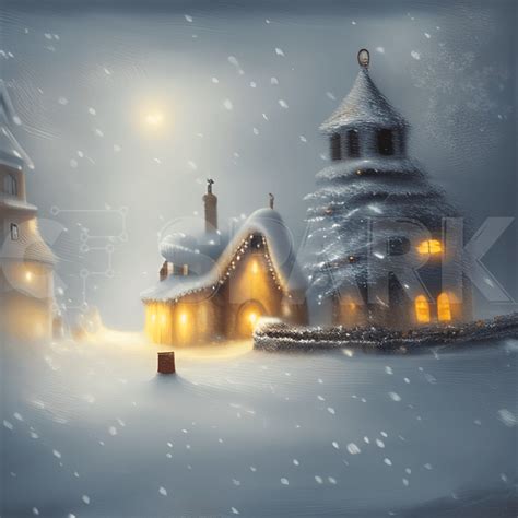 Snowy Village Scene Creative Fabrica