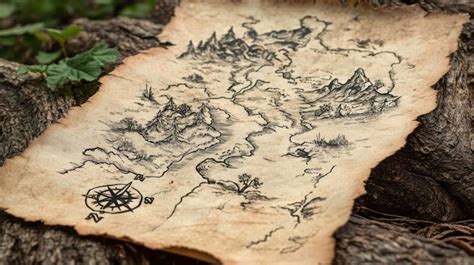 Vintage Handdrawn Map On Tree Bark Premium Ai Generated Image