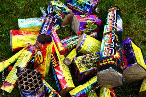 Heap Of Used Burnt Firework Shells Left Over From A Bonfire Night