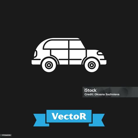 黒い背景に隔離されたホワイトハッチバック車のアイコン ベクトルイラストレーション イラストレーションのベクターアート素材や画像を多数ご用意