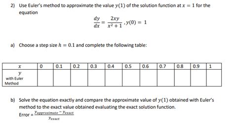 solved 2 use euler s method to approximate the value y 1