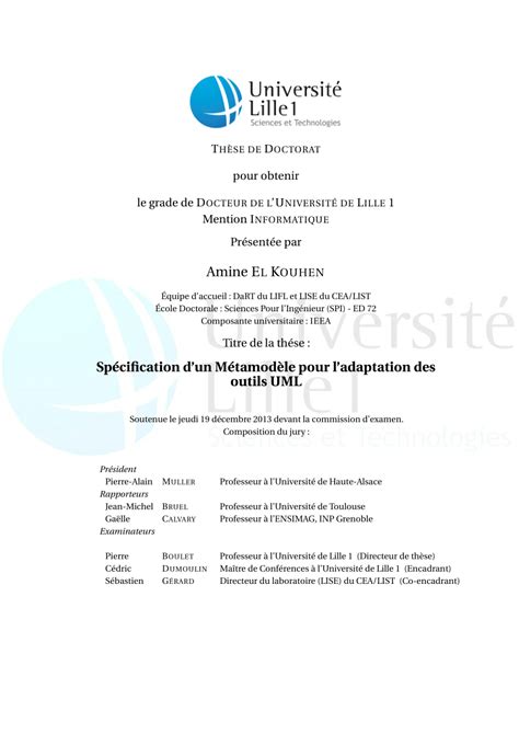 Pdf Spéciﬁcation Dun Métamodèle Pour Ladaptation Des Outils Uml
