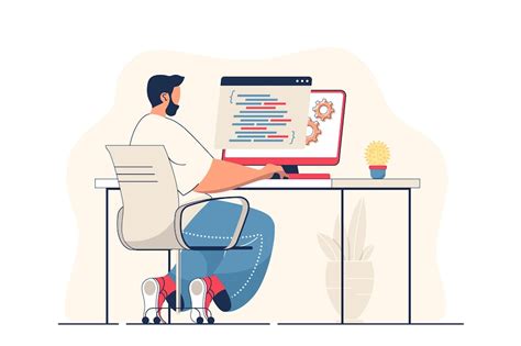 Premium Vector Programmer Working Concept For Web Banner Man Work With Code And Programming At