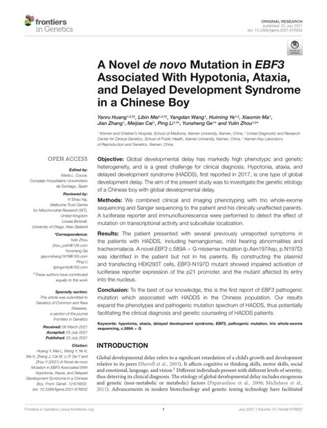 Pdf A Novel De Novo Mutation In Ebf3 Associated With Hypotonia Ataxia And Delayed