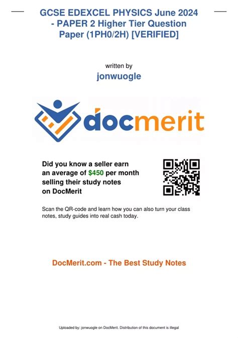 Gcse Edexcel Physics June 2025 Paper 2 Higher Tier Question Paper 1ph0 2h Physics Stuvia Uk