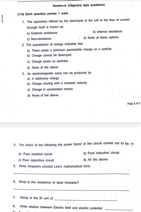 Section A Objective Type Questions 1 9 Each Question Carries 1 Mark