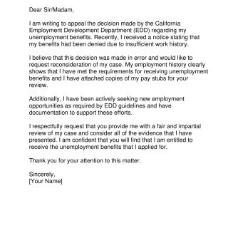 Edd Appeal Letter Document Template
